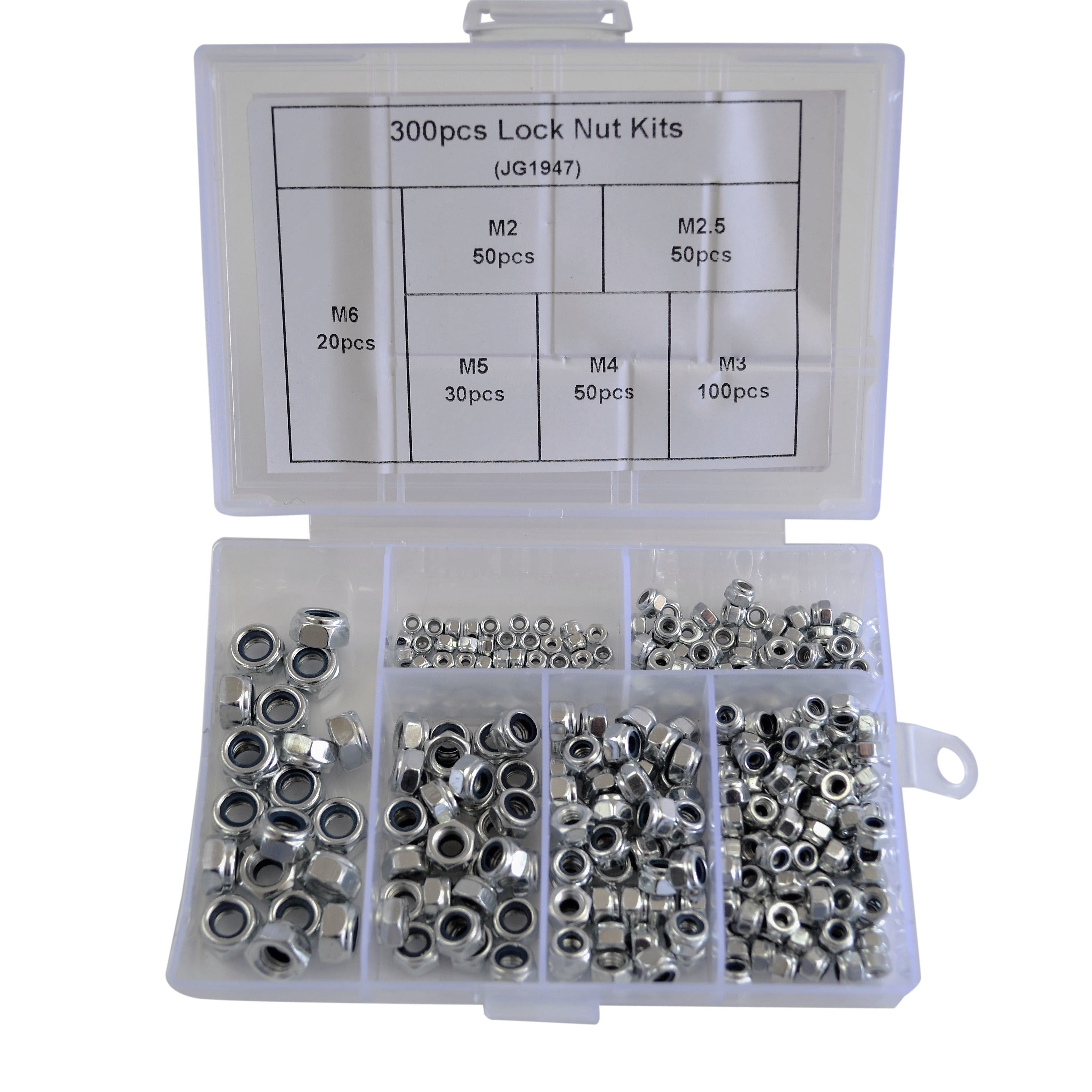 300pc Hex Nylock Nylon Carbon Steel Nut Grab Kit