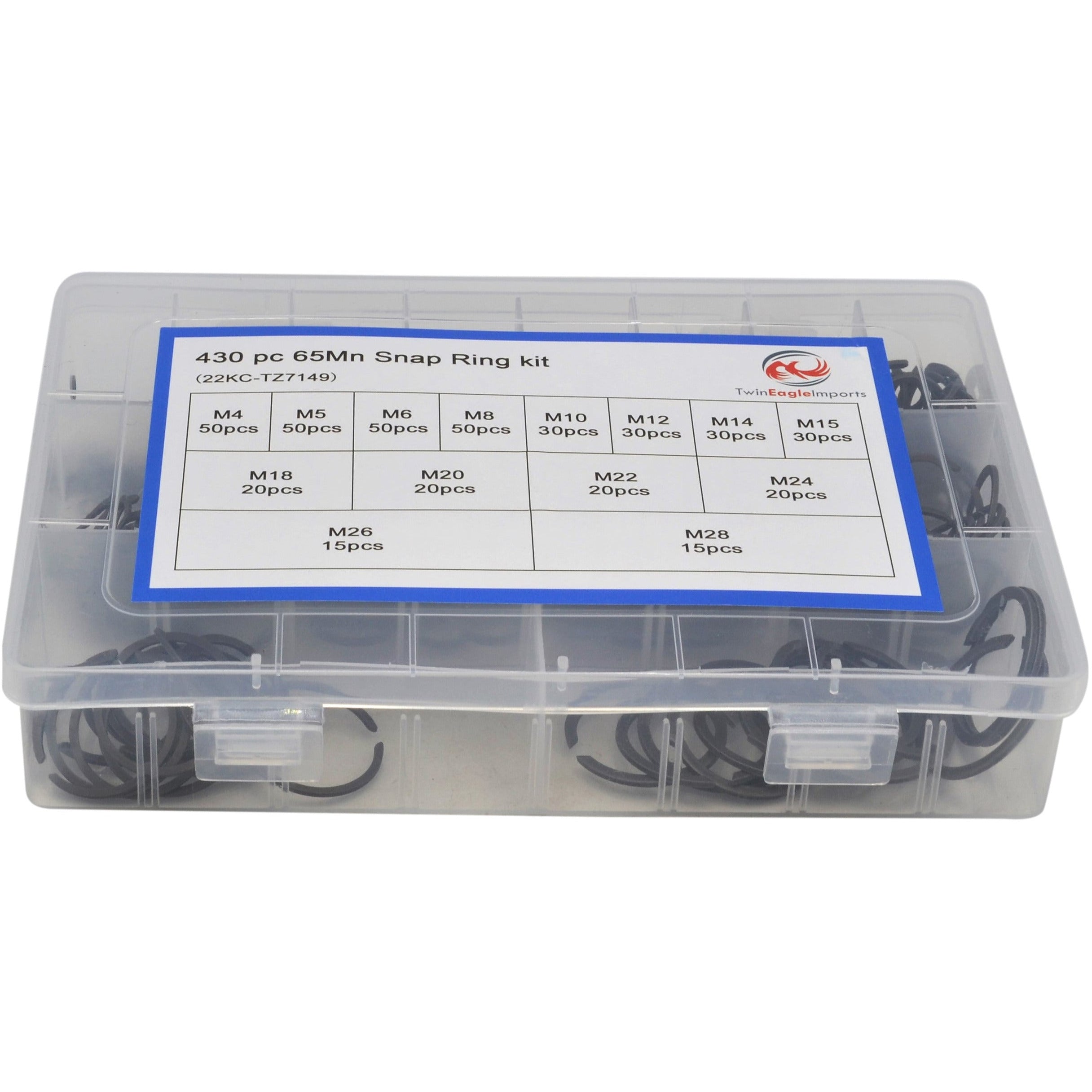 430pc 65 Mn Metric Snap Ring Retainer Grab Kit Assortment