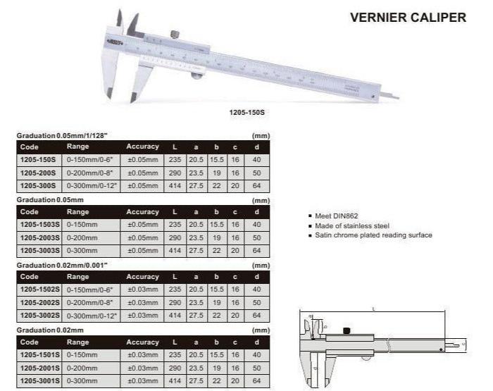 VERNIER CALIPER INSIZE 1205 200S 200mm 8 Wallers Industrial