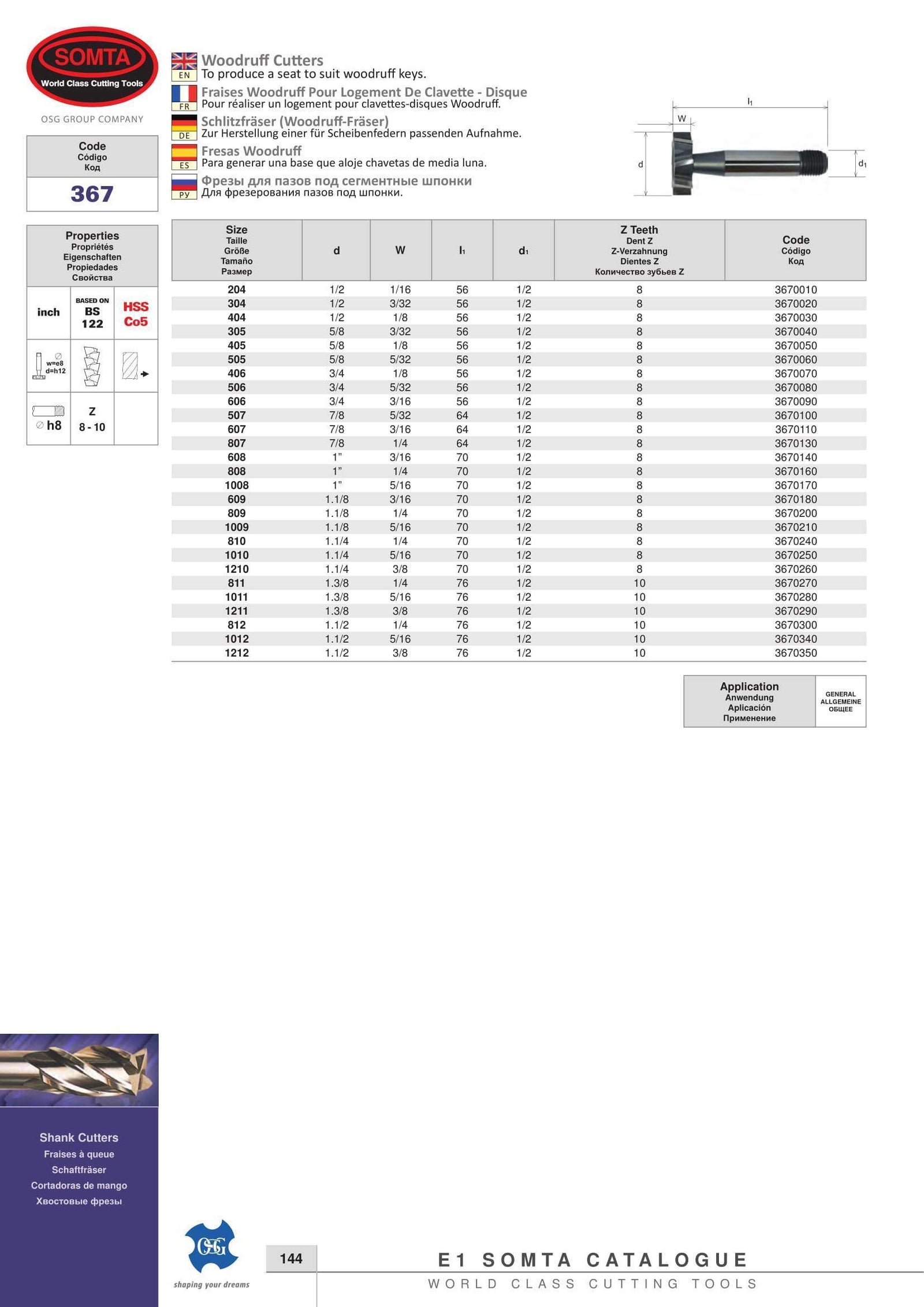Somta - Hss Woodruff Cutter No.609 (Threaded Shank)